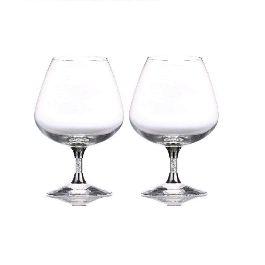 Pair of Swarovski Crystal Filled Stem Brandy Glasses - Luxury